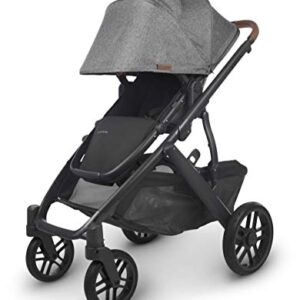 UPPAbaby Vista V2 Stroller- Greyson (Charcoal Melange/Carbon/Saddle Leather) + Upper Adapters + RumbleSeat V2- Greyson (Charcoal Melange/Carbon/Saddle Leather)