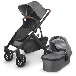 UPPAbaby Vista V2 Stroller- Greyson (Charcoal Melange/Carbon/Saddle Leather) + Upper Adapters + RumbleSeat V2- Greyson (Charcoal Melange/Carbon/Saddle Leather)