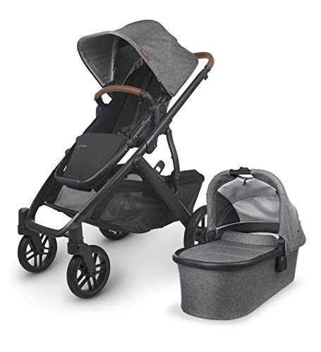 UPPAbaby Vista V2 Stroller- Greyson (Charcoal Melange/Carbon/Saddle Leather) + Upper Adapters + RumbleSeat V2- Greyson (Charcoal Melange/Carbon/Saddle Leather)