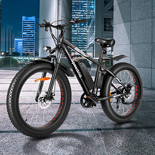 Speedrid Electric Bike 48V 500W Fat Tire Electric Bike Snow Bike 26" 4.0, 48V 10.4Ah Removable Battery and Professional 7 Speed (Black and Blue)