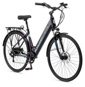 schwinn kettle valley adult electric bike, 18.5-inch aluminum frame, 7 speed, 700c wheels, 375wh battery, gloss black