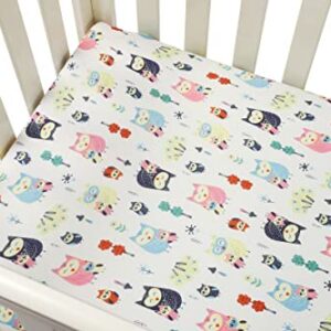 Pack n Play Fitted Sheets for Baby Girl 2 Pack Set Soft Jersey Knit Sheets for Mini Crib Mattress and Playard Mattress, Rabbit Floral and Owl Printing