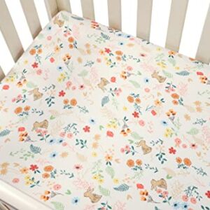 Pack n Play Fitted Sheets for Baby Girl 2 Pack Set Soft Jersey Knit Sheets for Mini Crib Mattress and Playard Mattress, Rabbit Floral and Owl Printing