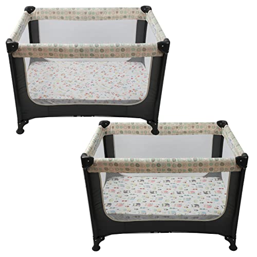 Pack n Play Fitted Sheets for Baby Girl 2 Pack Set Soft Jersey Knit Sheets for Mini Crib Mattress and Playard Mattress, Rabbit Floral and Owl Printing