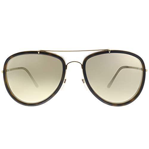 BURBERRY BE 3090Q 10525A Brushed Gold Matte Havana Metal Aviator Sunglasses Dark Gold Mirror Lens