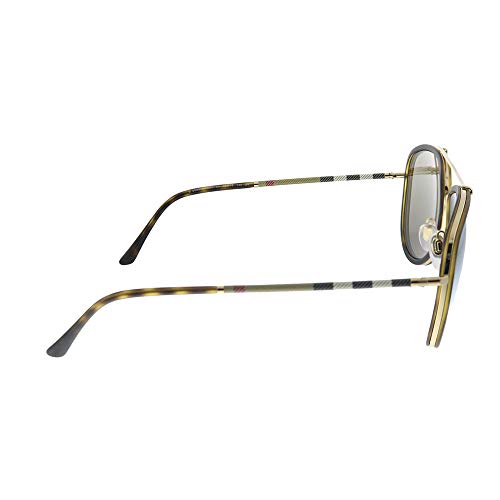 BURBERRY BE 3090Q 10525A Brushed Gold Matte Havana Metal Aviator Sunglasses Dark Gold Mirror Lens