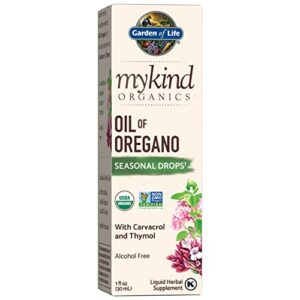 garden of life mykind organics oregano oil drops, concentrated oil of oregano liquid – 200 servings, plant based seasonal immune support – alcohol free, organic, vegan, gluten free herbal supplements