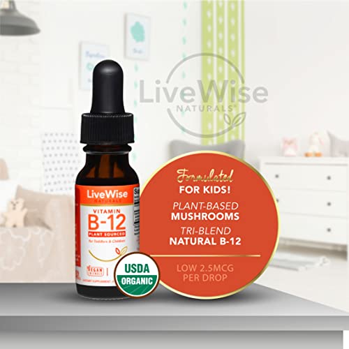 Vitamin B12 for Kids | USDA Organic Vitamin B12 Liquid Drops | B12 Vitamin Supplement for Toddlers and Children | Vegan | Non-GMO | Gluten Free | Low Dose