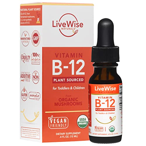 Vitamin B12 for Kids | USDA Organic Vitamin B12 Liquid Drops | B12 Vitamin Supplement for Toddlers and Children | Vegan | Non-GMO | Gluten Free | Low Dose