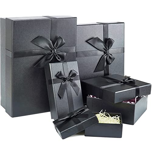 Black Gift Boxes with Lids for Presents, Nested Black Boxes for Gifts, cajas de regalo, Gift Wrap Box for Birthdays, Father's Day, Anniversaries, Weddings, etc.(Black)