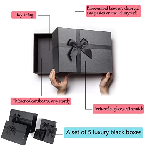 Black Gift Boxes with Lids for Presents, Nested Black Boxes for Gifts, cajas de regalo, Gift Wrap Box for Birthdays, Father's Day, Anniversaries, Weddings, etc.(Black)