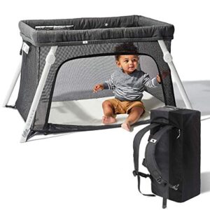 lotus travel crib – backpack portable, lightweight, easy to pack play-yard with comfortable mattress – certified baby safe