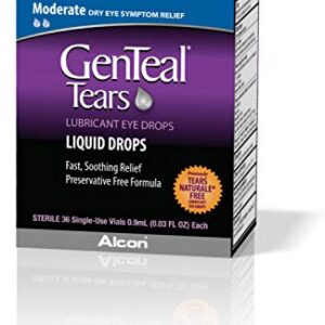 ALCON GenTeal Tears Lubricant Eye Drops, Moderate Liquid Drops, SingleUse Vials,1 pack of 36 ct , 0.03 Fl Oz