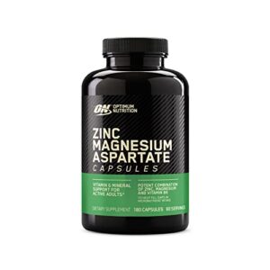 optimum nutrition zinc magnesium aspartate, zinc for immune support, muscle recovery and endurance supplement for men and women, zinc and magnesium supplement, 180 count (packaging may vary)