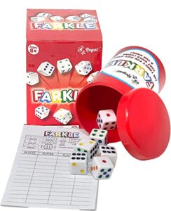 regal games – farkle dice game – fun family-friendly dice game – includes storage cup with lid, six dice, 25 scorecards – ideal for 2-4 players ages 12+