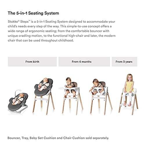 Stokke Steps High Chair, Black - 5-in-1 Seat System - Includes Baby Set - Suits Babies 6-36 Months - Chair Holds Up to 187 lbs. - Tool Free & Adjustable