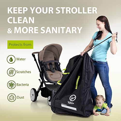 V VOLKGO Gate Check Double Stroller Bag for Airplane Travel | Extra Large & Ultra Durable Cover | Padded Adjustable Backpack Shoulder Straps | Easy Carrying