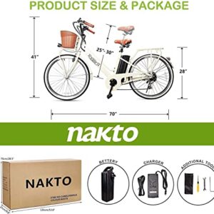 NAKTO 350W Electric Bike 26" Commuting E-Bike 6 Speed Electric Bikes for Adults City Ebike for Women High Speed Electric Bikes with 36V 12AH Removable Battery