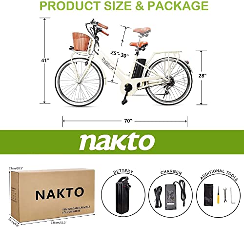 NAKTO 350W Electric Bike 26" Commuting E-Bike 6 Speed Electric Bikes for Adults City Ebike for Women High Speed Electric Bikes with 36V 12AH Removable Battery