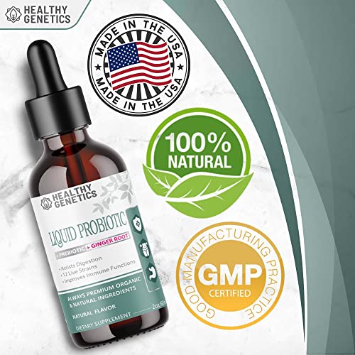 Liquid Probiotics for Women Men & Kids | Prebiotic +Ginger + Probiotics for Digestive Health | Acidophilus Probiotic | Dairy Free | Vegan | Non-GMO | Gluten Free | 30 Servings