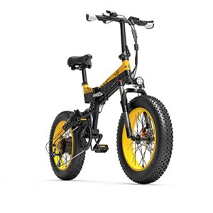 bezior electric bike xf200 for adults, foldable 20″ x 4.0 fat tire electric bicycle, 1000w motor 48v 15ah removable lithium battery (black & yellow)