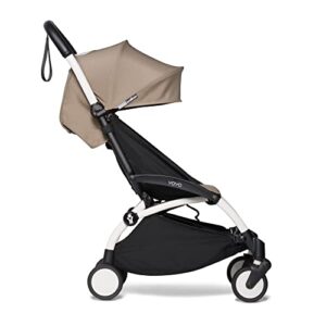 babyzen yoyo2 stroller – lightweight & compact – includes white frame, taupe seat cushion + matching canopy – suitable for children up to 48.5 lbs