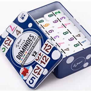 Regal Games - Double 12 Dominoes - Colored Numbers Set - Mexican Train Game Set with Hub, 91 Numbered Domino Tiles, 4 Trains, and Collector's Tin - Ideal for 2-4 Players Ages 8 for Kids and Adults