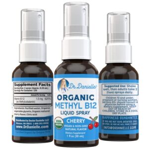 Vitamin B12 Spray | USDA Organic Vitamin B12 Liquid Spray | B12 Vitamin Supplement Liquid for Nerve Function | Liquid Vitamin B12 for Energy Support | Vegan | Gluten Free | Non-GMO | 1 Fl Oz