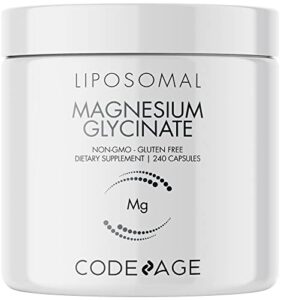 codeage liposomal magnesium glycinate supplement, 2-month supply, bisglycinate magnesium chelate, chelated magnesium mineral pills, bioperine black pepper vitamins capsules, non-gmo vegan, 240 ct