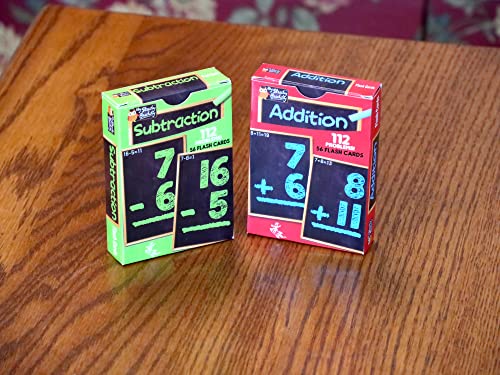 Regal Games - Two-Pack Math Flash Cards - Addition & Subtraction Practice - Bright, Bold Easy to Read - Classroom, Homework, Study Supplement - 56 Cards, 112 Problems Per Pack