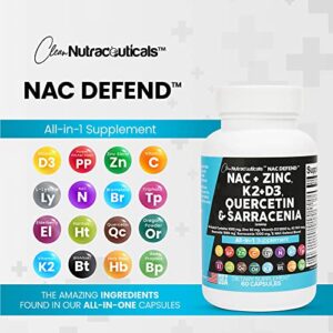 NAC Supplement N-Acetyl Cysteine 1000mg Vitamin D3 K2 Zinc Quercetin 1000mg Sarracenia Purpurea 1000mg with Elderberry Holy Basil Bee Propolis Bromelain L-Lysine Made in USA - 60 Count