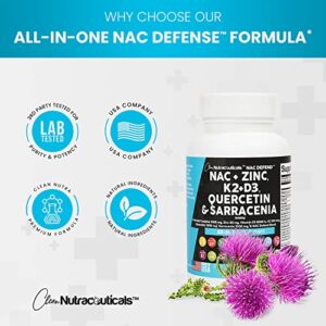 NAC Supplement N-Acetyl Cysteine 1000mg Vitamin D3 K2 Zinc Quercetin 1000mg Sarracenia Purpurea 1000mg with Elderberry Holy Basil Bee Propolis Bromelain L-Lysine Made in USA - 60 Count