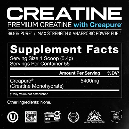 Muscle Feast Creapure Creatine Monohydrate Powder, Vegan Keto Friendly Gluten-Free Easy to Mix, Mass Gainer, Muscle Recovery Supplement and Best Creatine for Muscle Growth, Unflavored, 300g