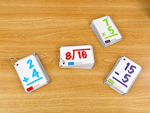 Regal Games - Four-Pack Variety Math Flash Cards - Addition, Subtraction, Multiplication, Division Practice - Classroom, Homework, Study Supplement - Includes 2 Binder Rings - 208 Cards