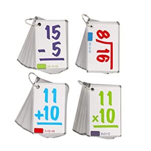 Regal Games - Four-Pack Variety Math Flash Cards - Addition, Subtraction, Multiplication, Division Practice - Classroom, Homework, Study Supplement - Includes 2 Binder Rings - 208 Cards