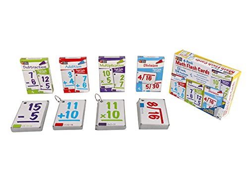 Regal Games - Four-Pack Variety Math Flash Cards - Addition, Subtraction, Multiplication, Division Practice - Classroom, Homework, Study Supplement - Includes 2 Binder Rings - 208 Cards