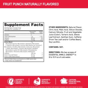 Optimum Nutrition Amino Energy Naturally Flavored Powder, Pre Workout, BCAAs, Amino Acids, Keto Friendly, Green Tea Extract, Energy Powder - Fruit Punch, 25 Servings, 7.94 Ounce (Pack of 1)