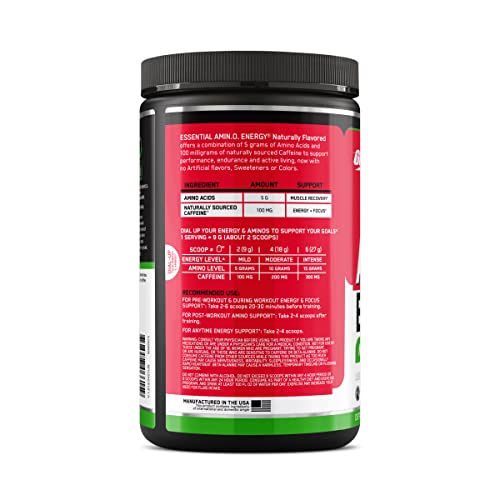 Optimum Nutrition Amino Energy Naturally Flavored Powder, Pre Workout, BCAAs, Amino Acids, Keto Friendly, Green Tea Extract, Energy Powder - Fruit Punch, 25 Servings, 7.94 Ounce (Pack of 1)