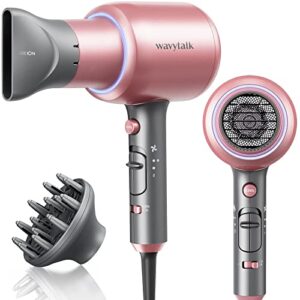 wavytalk professional ionic hair dryer blow dryer with diffuser and concentrator for curly hair 1875 watt negative ions dryer with ceramic technology nozzle for fast drying as salon light and quiet