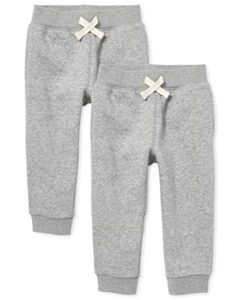 the children’s place baby boys toddler active fleece jogger sweatpants, lt grey 2 pack, 6-9 months