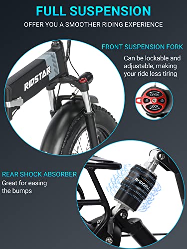 Folding Ebikes for Adults Full Suspension 1000W Motor 48V 14AH Removable Battery 20" x 4.0 Fat Tire E-Bikes Shimano 7-Speed 28MPH 50 Miles Folding Electric Bike bicicleta electrica para adultos