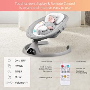 Baby Swings for Infants, 5 Speed Bluetooth Baby Bouncer, Built-in 12 Music & 3 Timer Settings, Touch Screen Chair for 5-20 lb, 0-9 Months