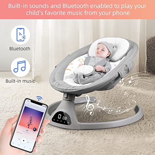 Baby Swings for Infants, 5 Speed Bluetooth Baby Bouncer, Built-in 12 Music & 3 Timer Settings, Touch Screen Chair for 5-20 lb, 0-9 Months