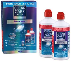 clear care plus cleaning solution with lens case, twin pack, multi, 12 oz, pack of 2