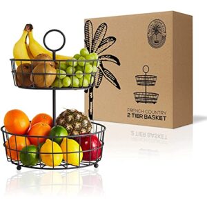 2 tier fruit basket for kitchen regal trunk & co, wire fruit organizer bowl for kitchen, tiered fruit holder for countertop or hanging, matt brown fruit stand in metallic frame produce holder