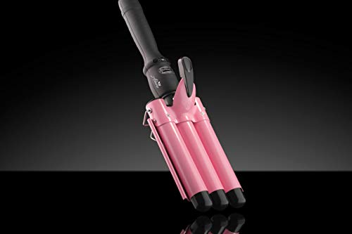 Alure Three Barrel Curling Iron Wand with LCD Temperature Display - 1 Inch Ceramic Tourmaline Triple Barrels, Dual Voltage Crimp (Pink)