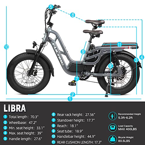 Fucare Libra 750W Electric Bike for Adults 32MPH 48V 20Ah LG Battery EBike with Full Suspension LCD Color Display 20"×4.0" All-Terrain Fat Tire Shimano 7Speed Snow Commute Electric Bicycles (20AH