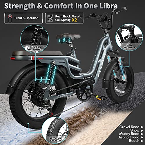 Fucare Libra 750W Electric Bike for Adults 32MPH 48V 20Ah LG Battery EBike with Full Suspension LCD Color Display 20"×4.0" All-Terrain Fat Tire Shimano 7Speed Snow Commute Electric Bicycles (20AH