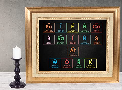 Science Brains At Work Periodic Table of Elements Print, 14"x11" Unframed Funny Science Poster, Chemistry Art Ideal for Science Lab, Teen Bedroom, Dorm Room, School Classroom or Home Decor