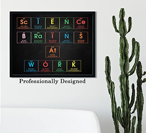 Science Brains At Work Periodic Table of Elements Print, 14"x11" Unframed Funny Science Poster, Chemistry Art Ideal for Science Lab, Teen Bedroom, Dorm Room, School Classroom or Home Decor